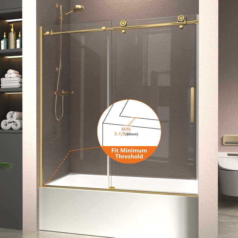 CKB 57'' - 59'' W x 60'' H Single Sliding Door Frameless Tub Door with Clear Glass & Reviews ...